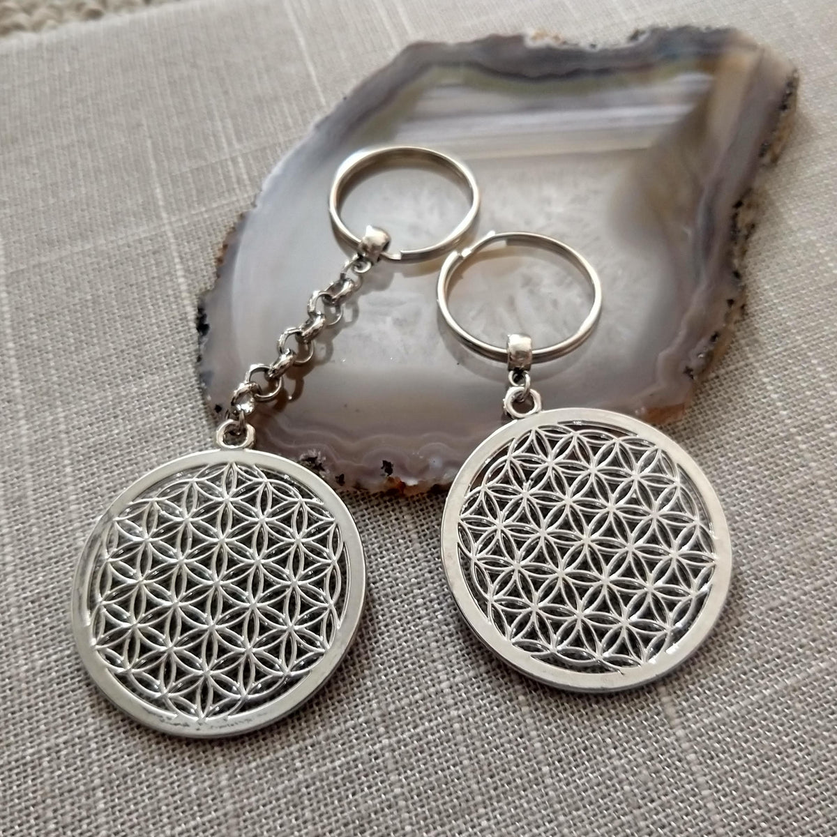 Silver Keychains – Crystal Compass Design